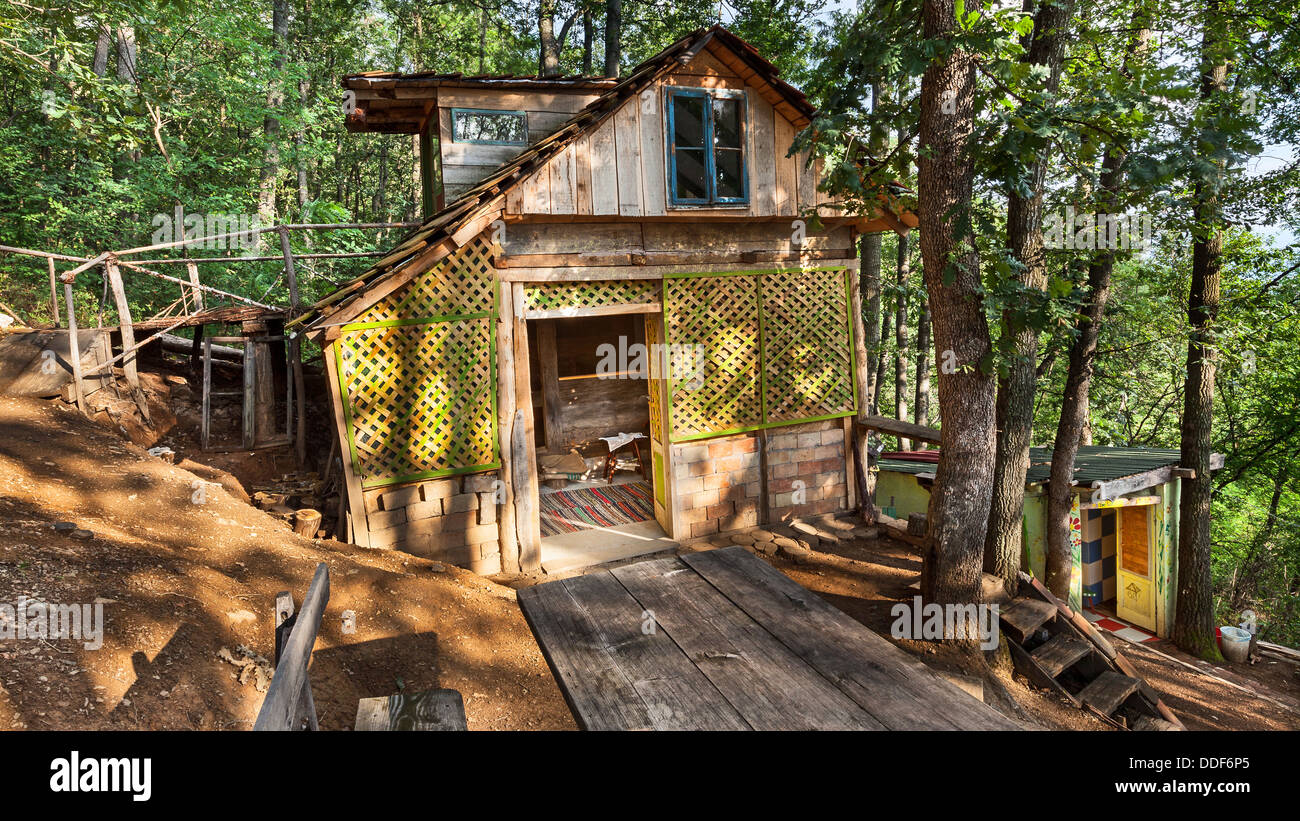 Wooden house in forest, house made of natural materials Stock Photo - Alamy