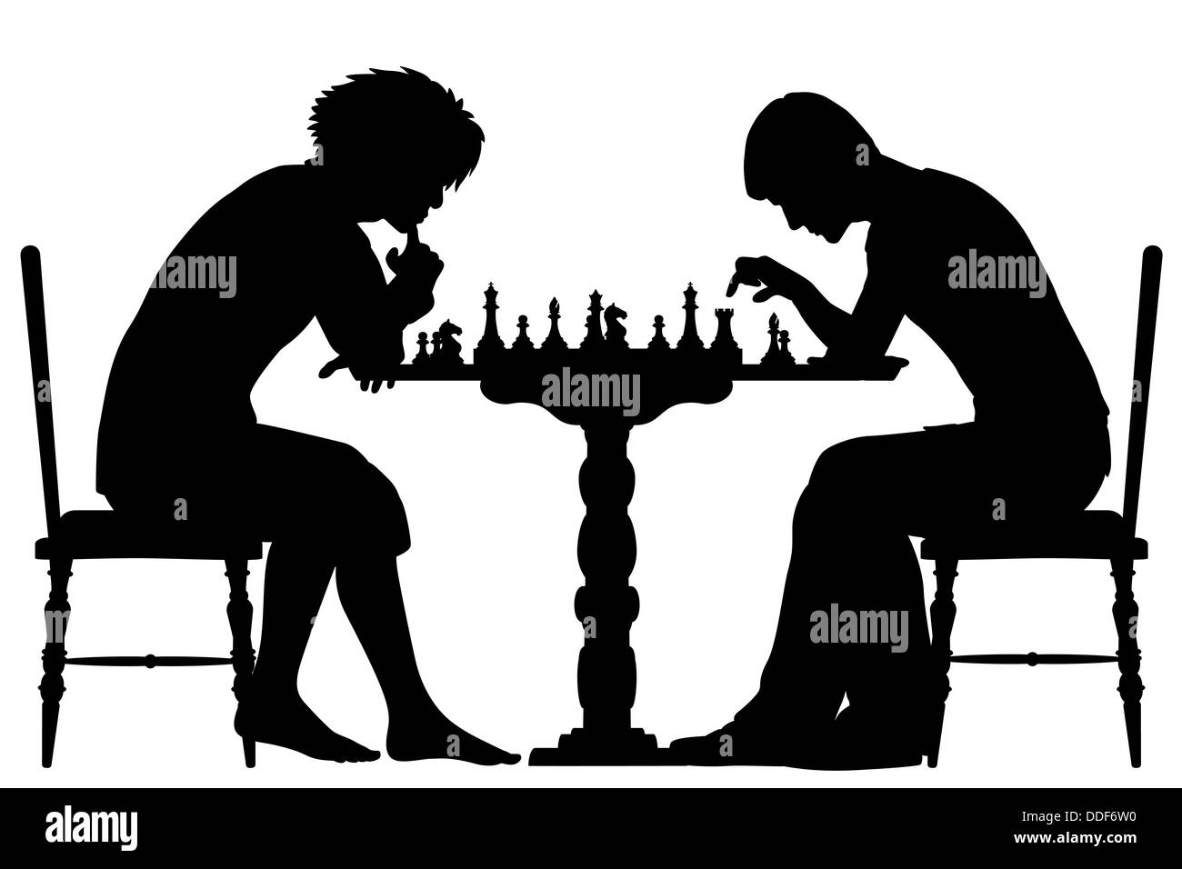 Illustrated silhouettes of two men playing chess Stock Photo - Alamy