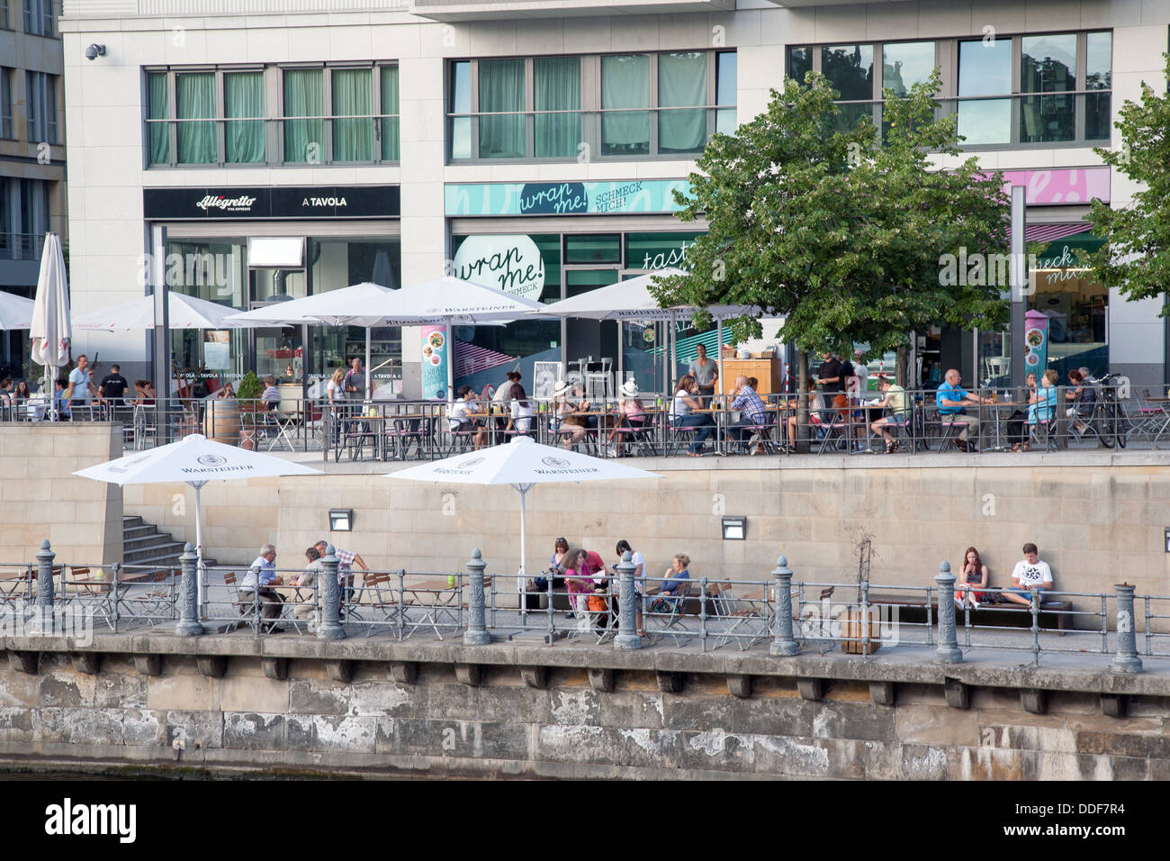 Bar, Cafe and Restaurant Terrace on River Spree Embankment, Berlin ...