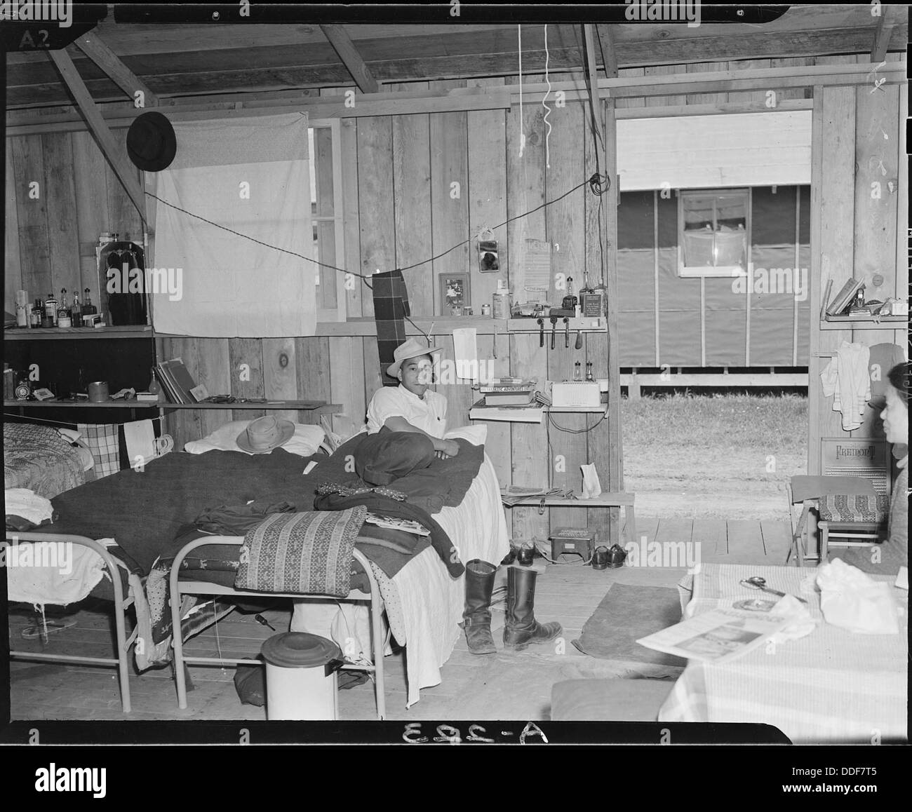 The interior of a barracks at the Salinas Assembly Center in California ...