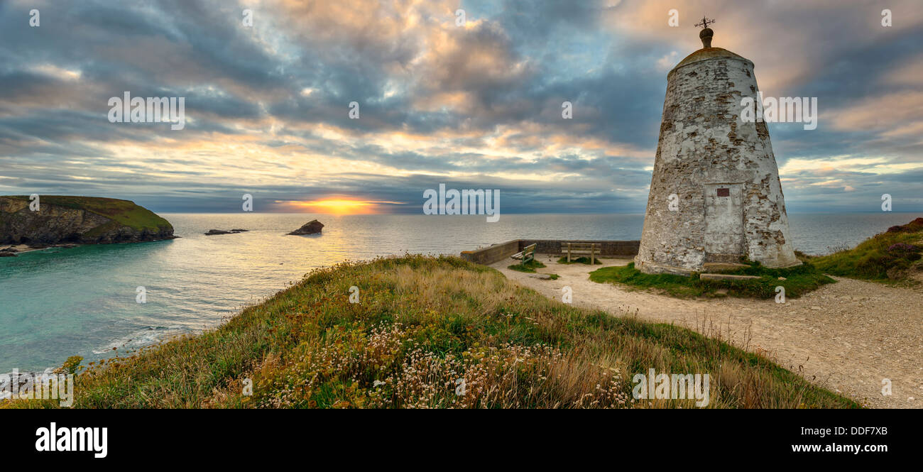 The old lighthouse at Portreath in Cornwall also known as the Pepperpot ...