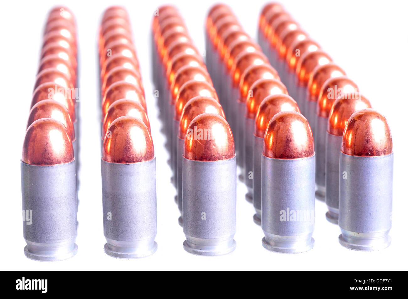Collection of bullets well aligned in rows isolated on white Stock ...