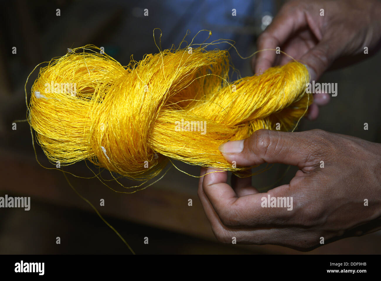 Coarse silk thread, Khmer Silk village at Phnom Srok, Cambodia Stock ...