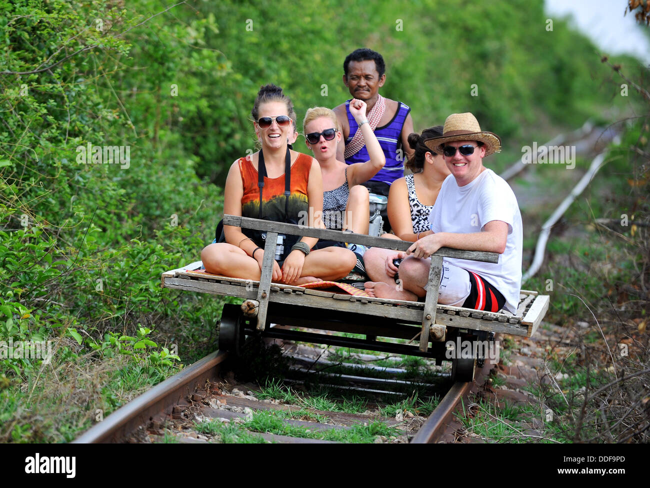 The Bamboo Train tourist ride at Battambang, Cambodia Stock Photo ...