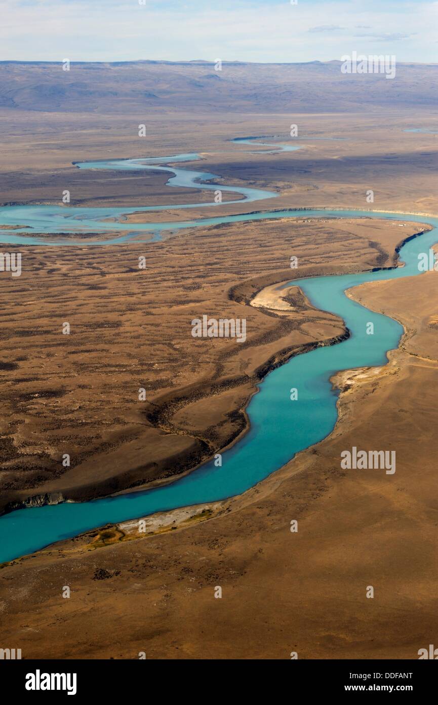 aerial view of the Santa Cruz River around El Calafate, Patagonia ...