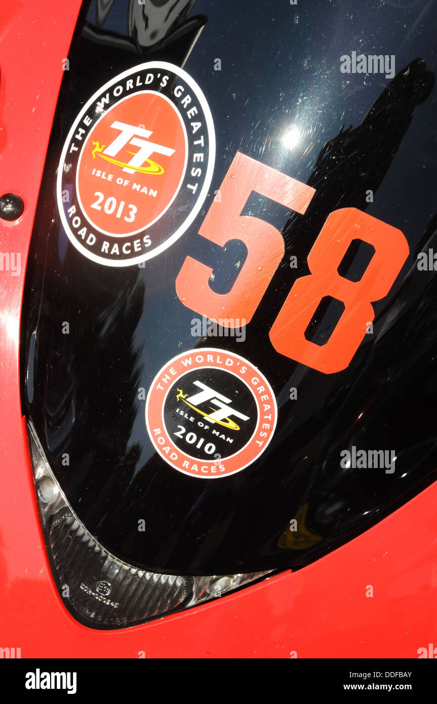 Isle of Man TT motorcycle race sticker on the front of a motorcycle ...
