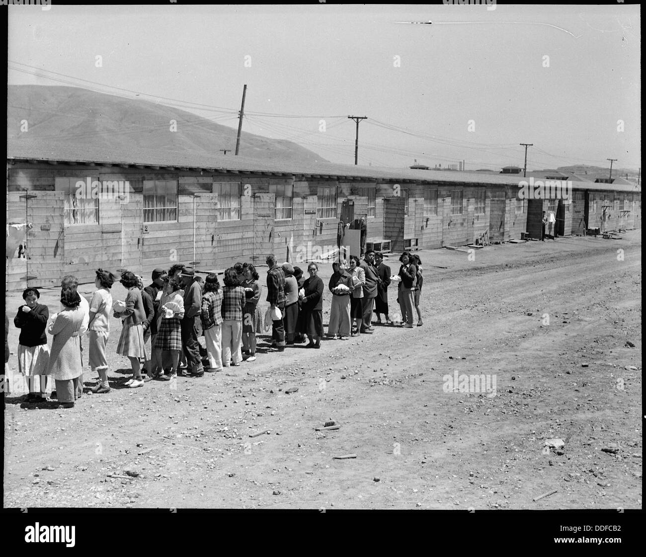This photograph shows the Tanforan Assembly Center in San Bruno ...