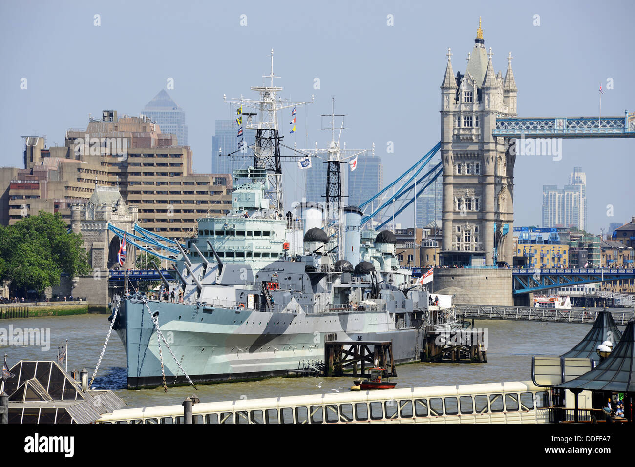 HMS Belfast warship museum on River Thames, London, England, UK Stock ...