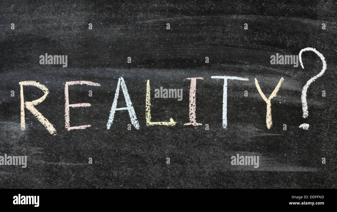 reality with question mark handwritten on the school blackboard Stock ...
