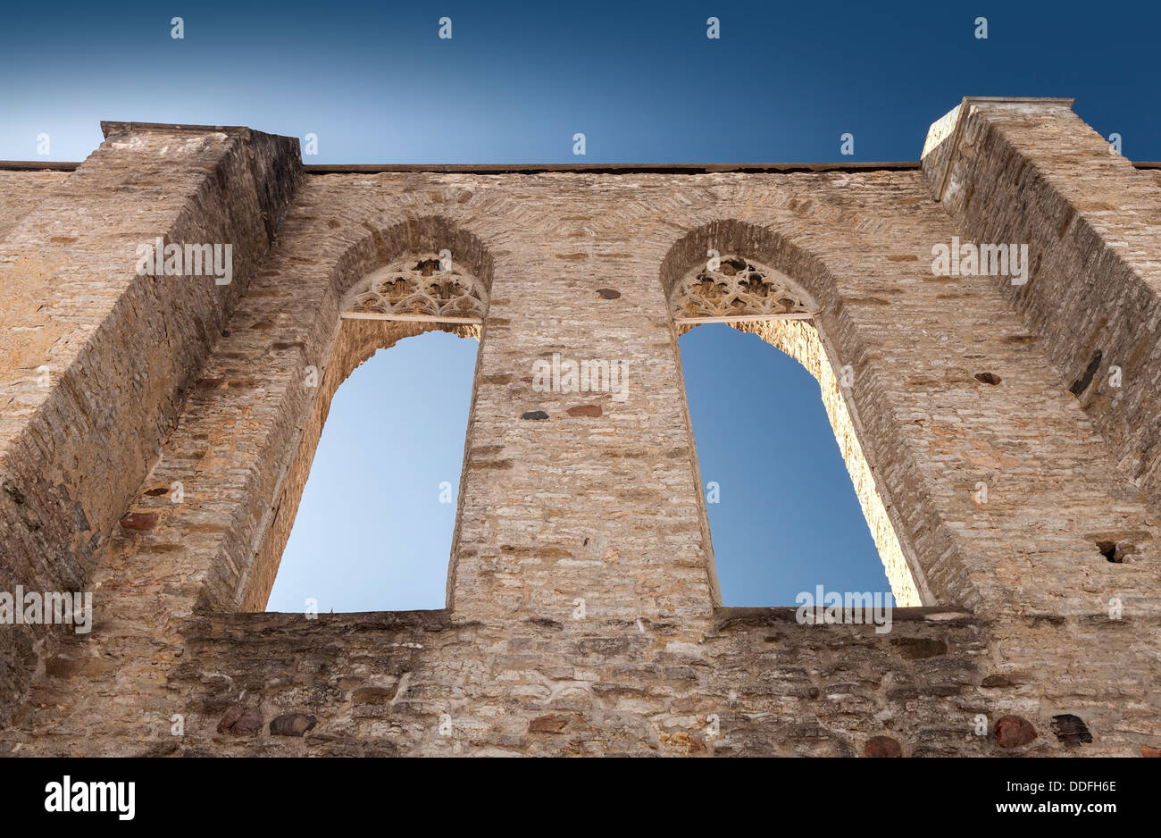 Walls with Gothic windows of ancient ruined St. Brigitta convent ...