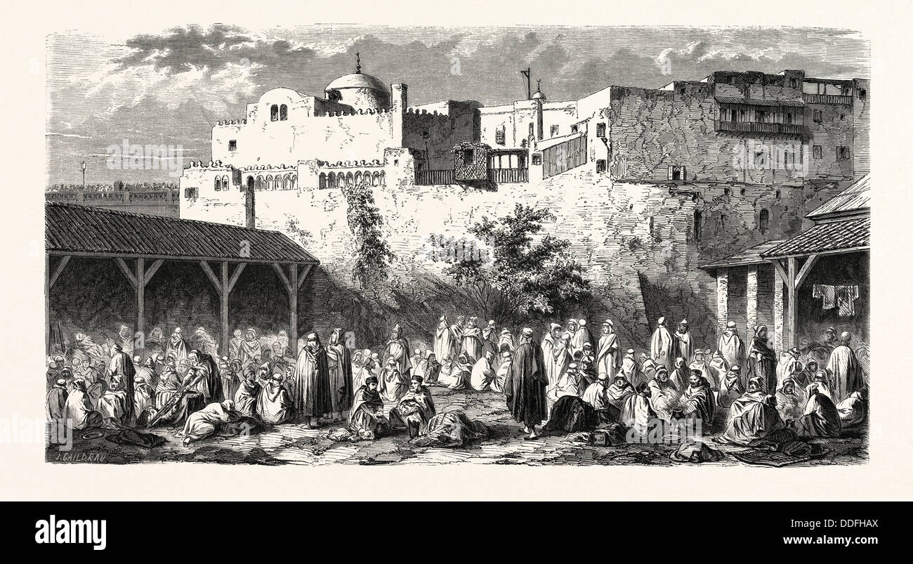 Camp Algiers, pilgrims returning from Mecca, 1855. Engraving Stock ...