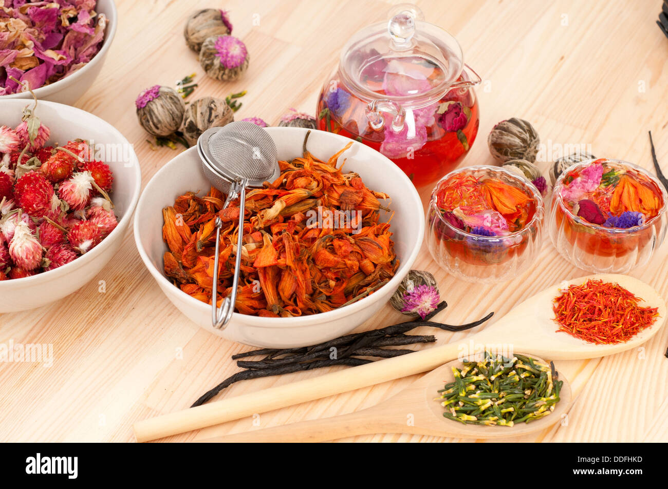 Herbal natural floral tea infusion with dry flowers Stock Photo - Alamy