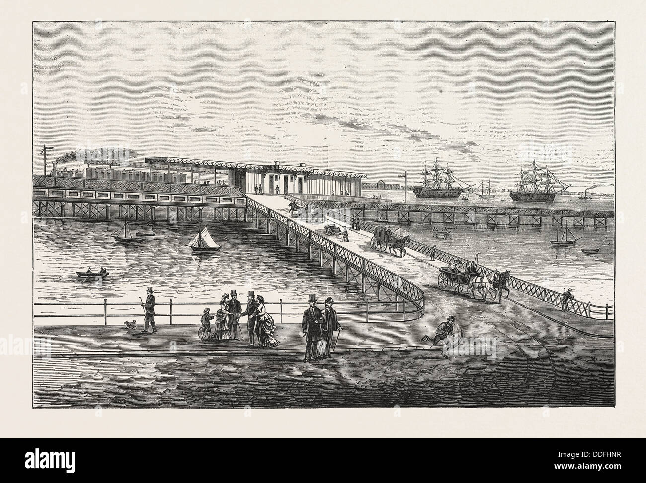 NEW PIER AND RAILWAY STATION, FOR PORTSMOUTH HARBOUR, ENGRAVING 1876 ...