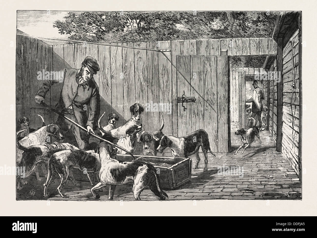 FOX HUNTING, BREAKFAST TIME AT THE KENNELS, HUNT, ENGRAVING 1876, UK ...