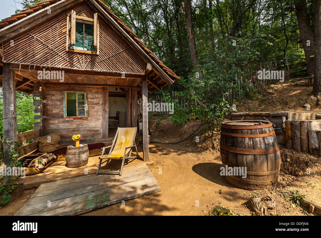 Wooden house in forest, house made of natural materials Stock Photo - Alamy