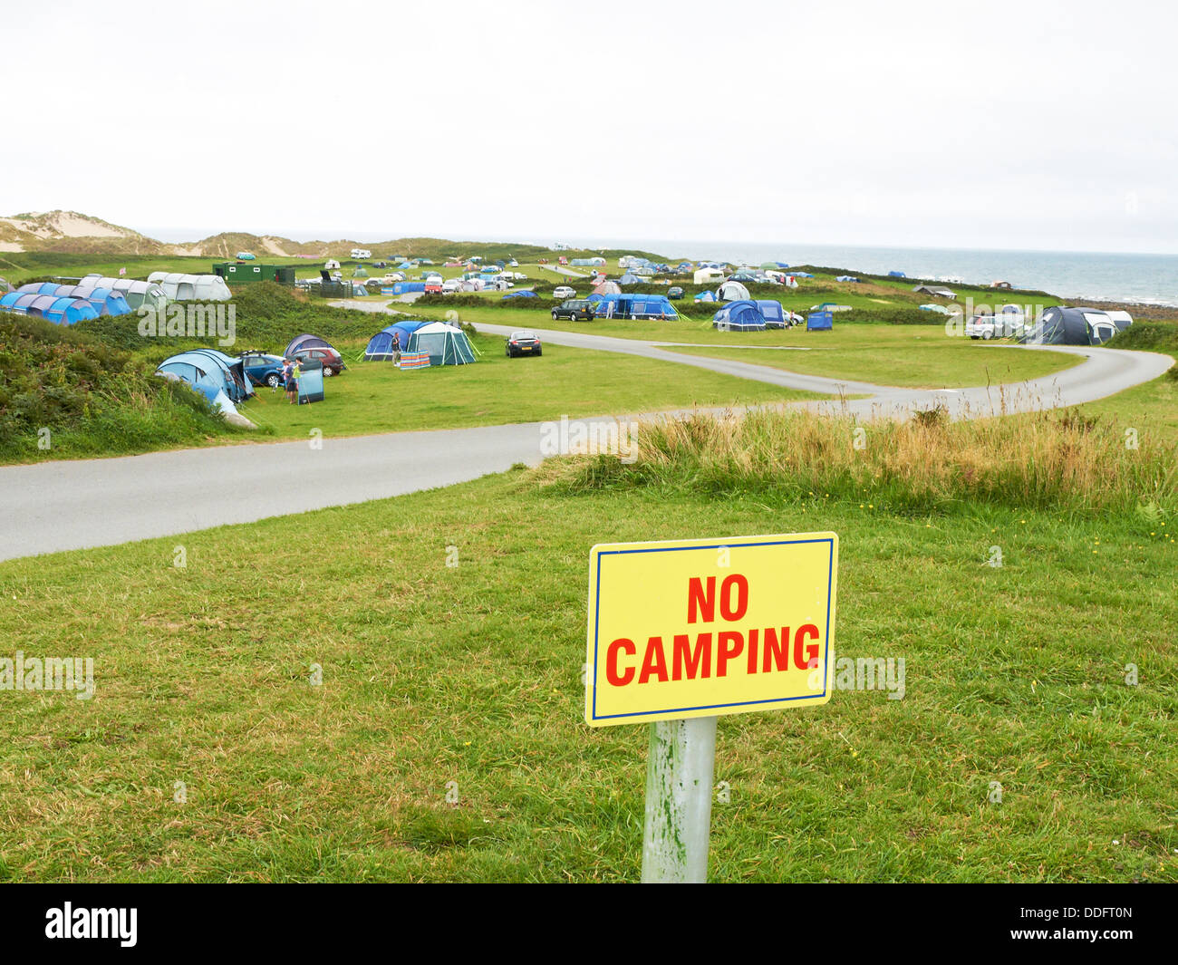 No camping warning sign on Shell Island campsite North Wales UK Stock ...
