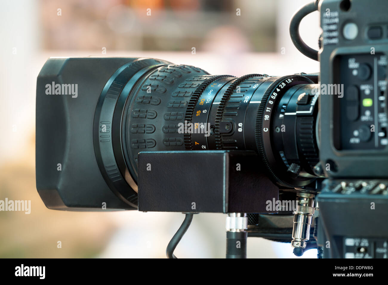 Video camera lens - recording show in TV studio - focus on camera ...