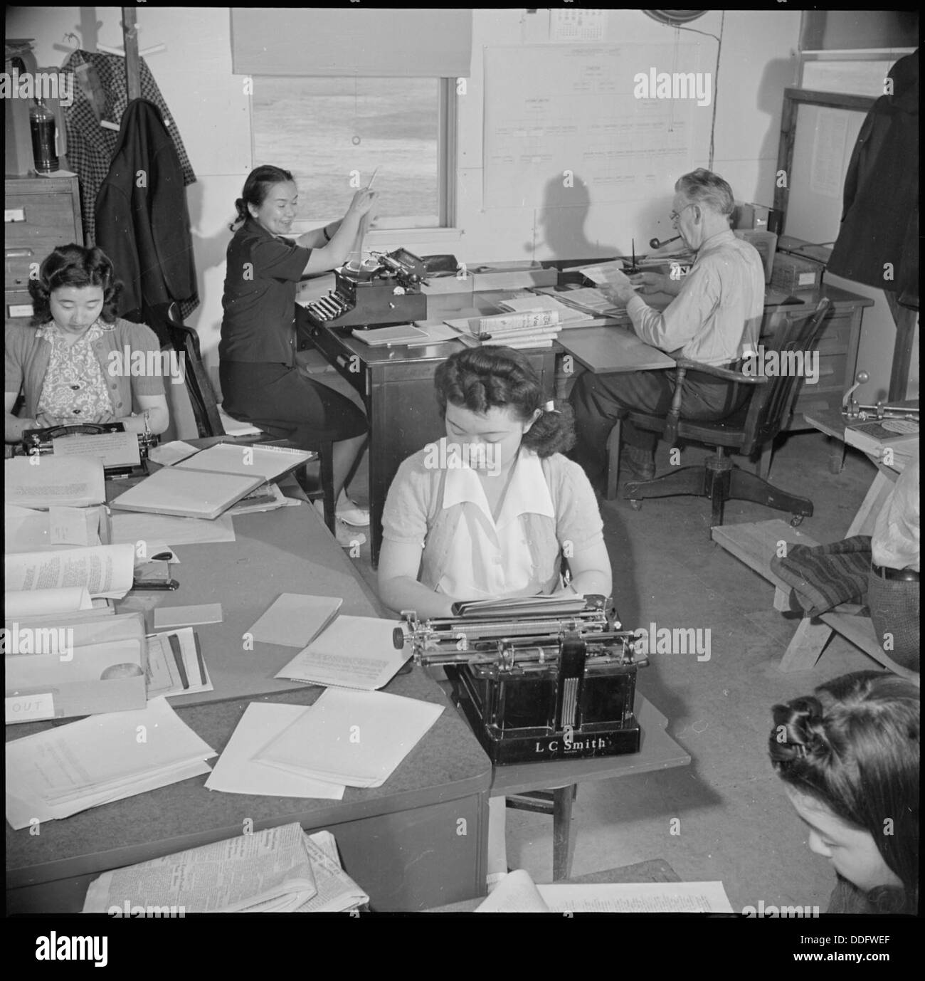 A view of the Reports Office at the Topaz War Relocation Authority ...