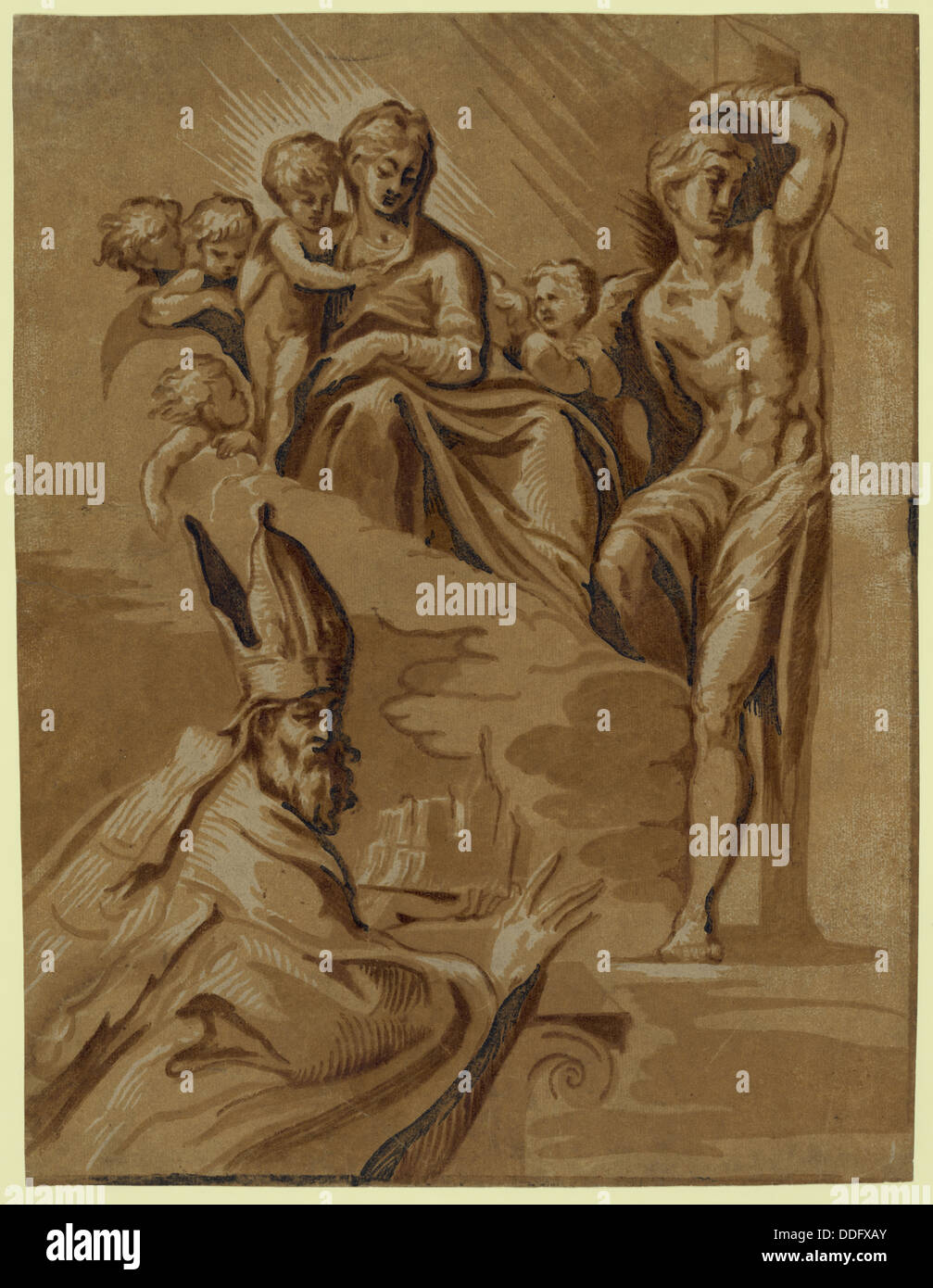 The Virgin, St. Sebastian and a holy bishop, Carpi, Ugo da, 1480 ...