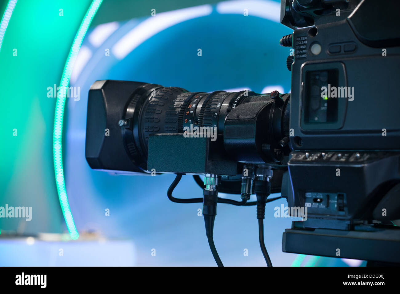 Video camera lens - recording show in TV studio - focus on camera ...