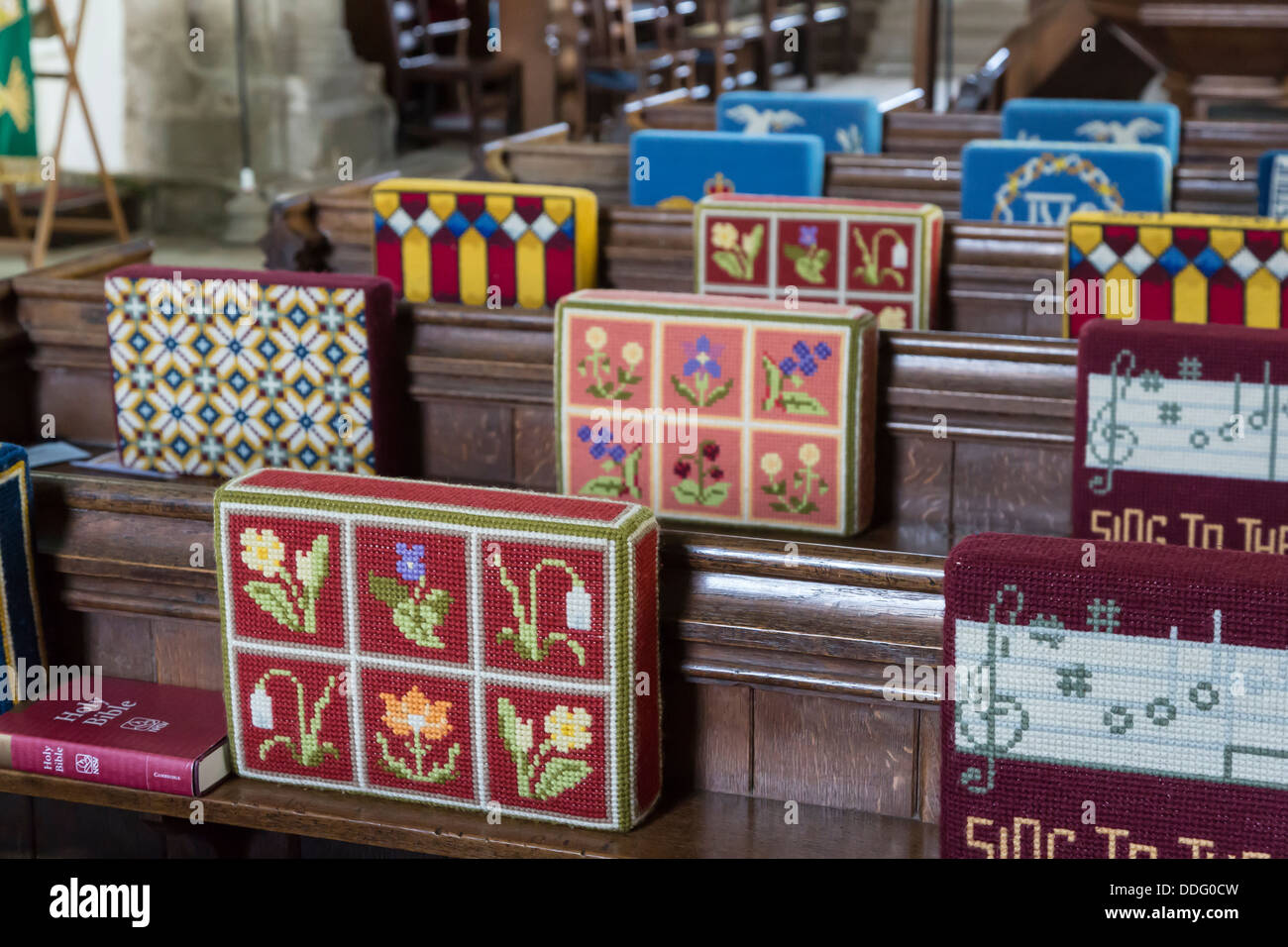 Embroidered hassocks in the Church of St Kyneburgha, Castor ...