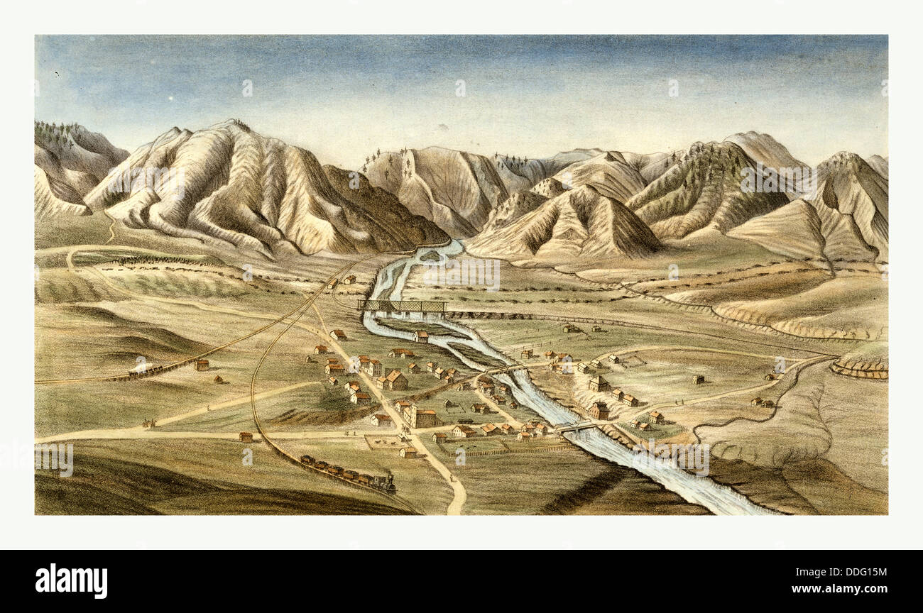 bird's eye view of Golden City, Jefferson County, Colorado Territory by ...