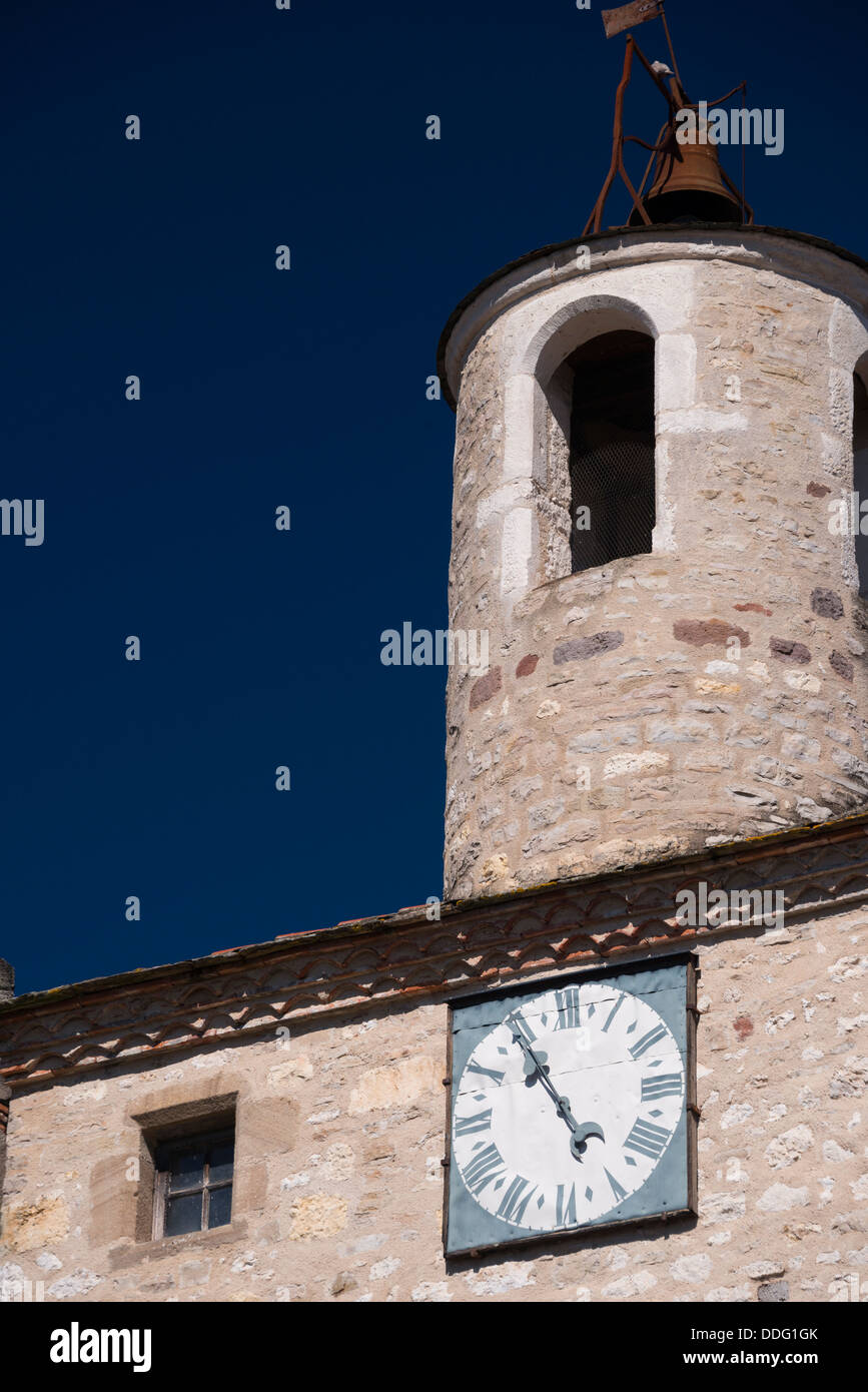 The clock tower in the town of Cordes-sur-Ciel, Tarn district, France ...