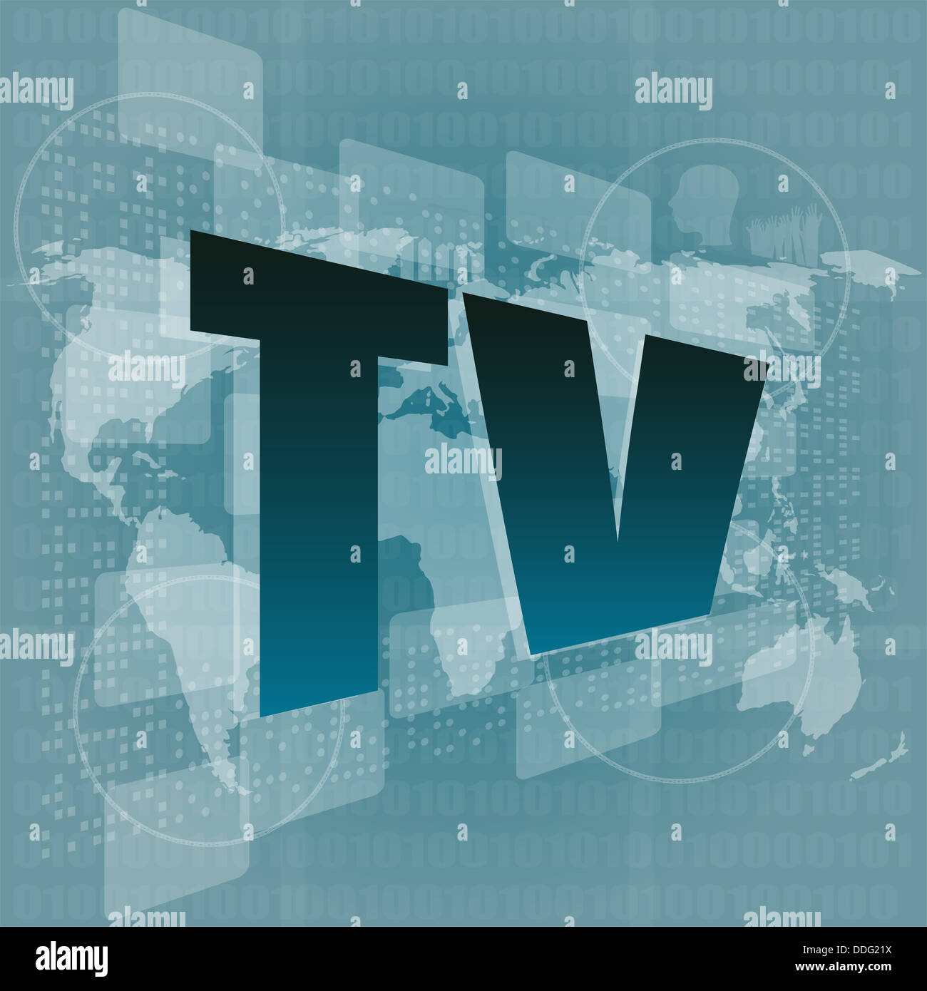 tv word on digital screen with world map - business concept Stock Photo ...