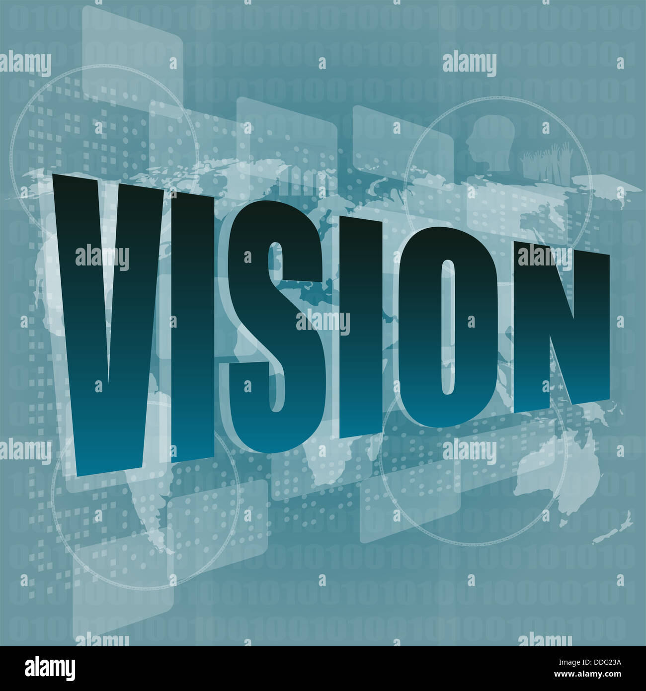 vision word on digital screen with world map - business concept Stock ...