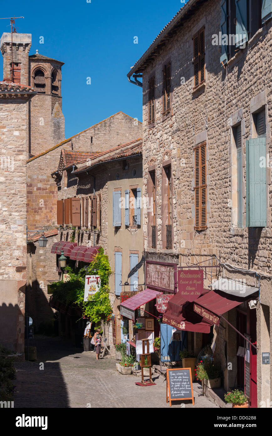 Street in the medieval hilltop town of Cordes sur Ciel, Tarn district ...