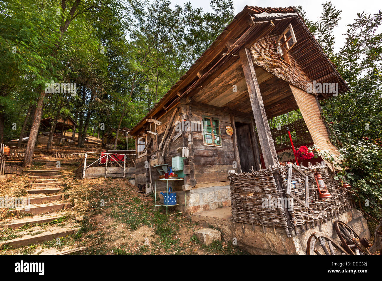 Wooden house in forest, house made of natural materials Stock Photo - Alamy