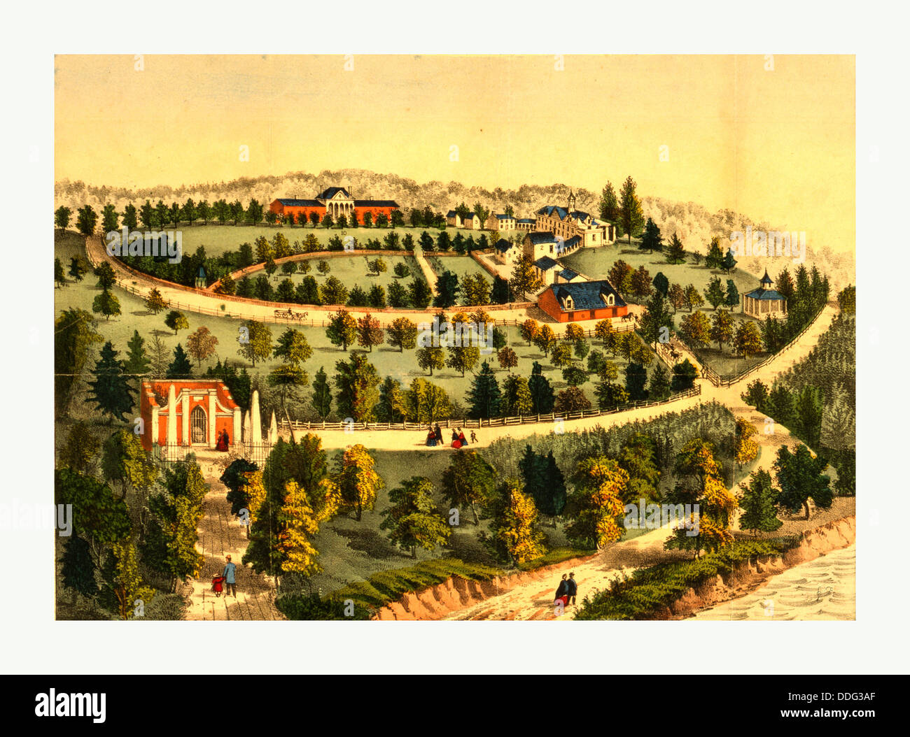 Bird's eye view of George Washington's Mount Vernon estate, with house ...