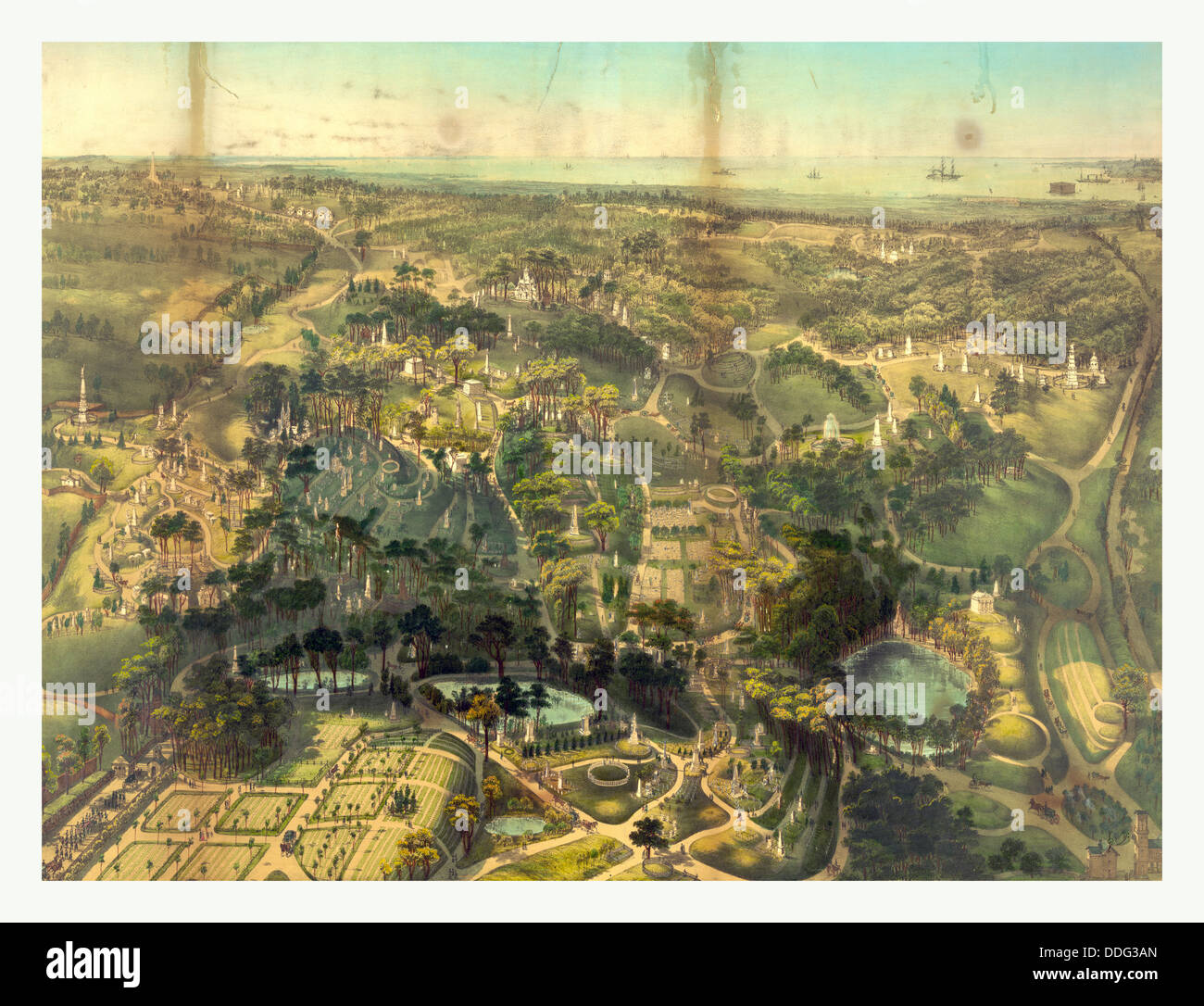 Birds eye view of Greenwood Cemetery near New York by John Bachmann, US ...