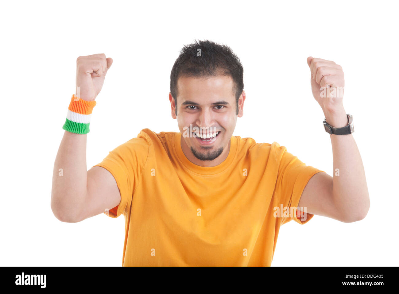 Portrait of an Indian young man with tricolor wristband in hand ... Portrait of an Indian young man with tricolor wristband in hand ...