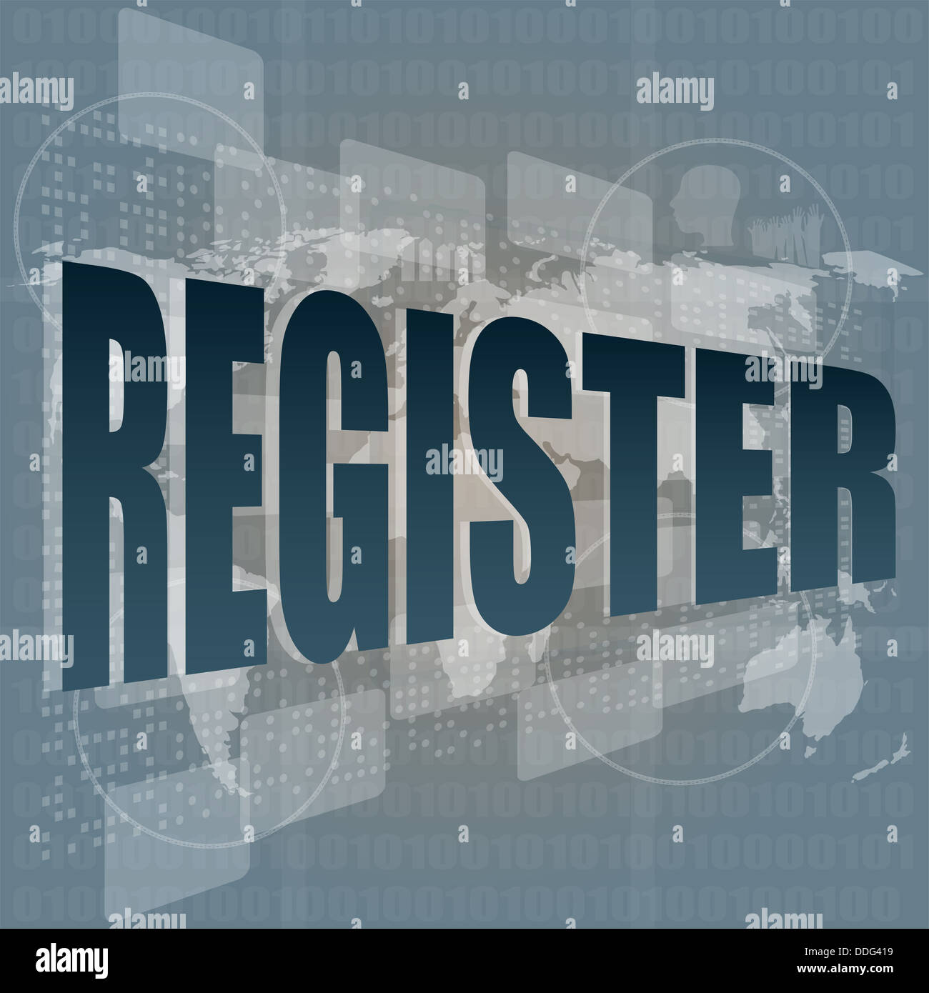 Register word on digital screen with world map - business Stock Photo ...
