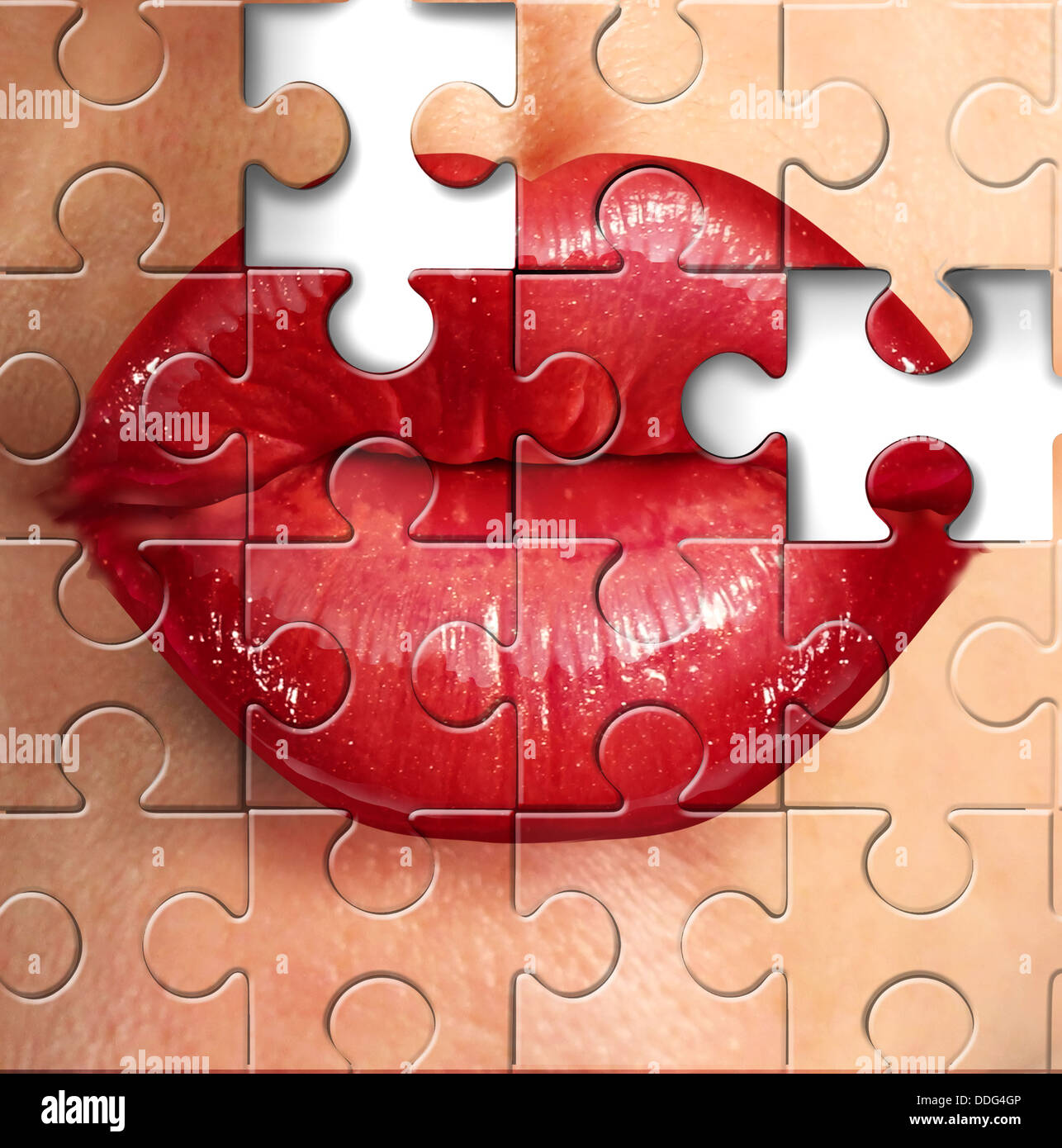 Cosmetics and beauty challenge as lipstick red female lips on an ...