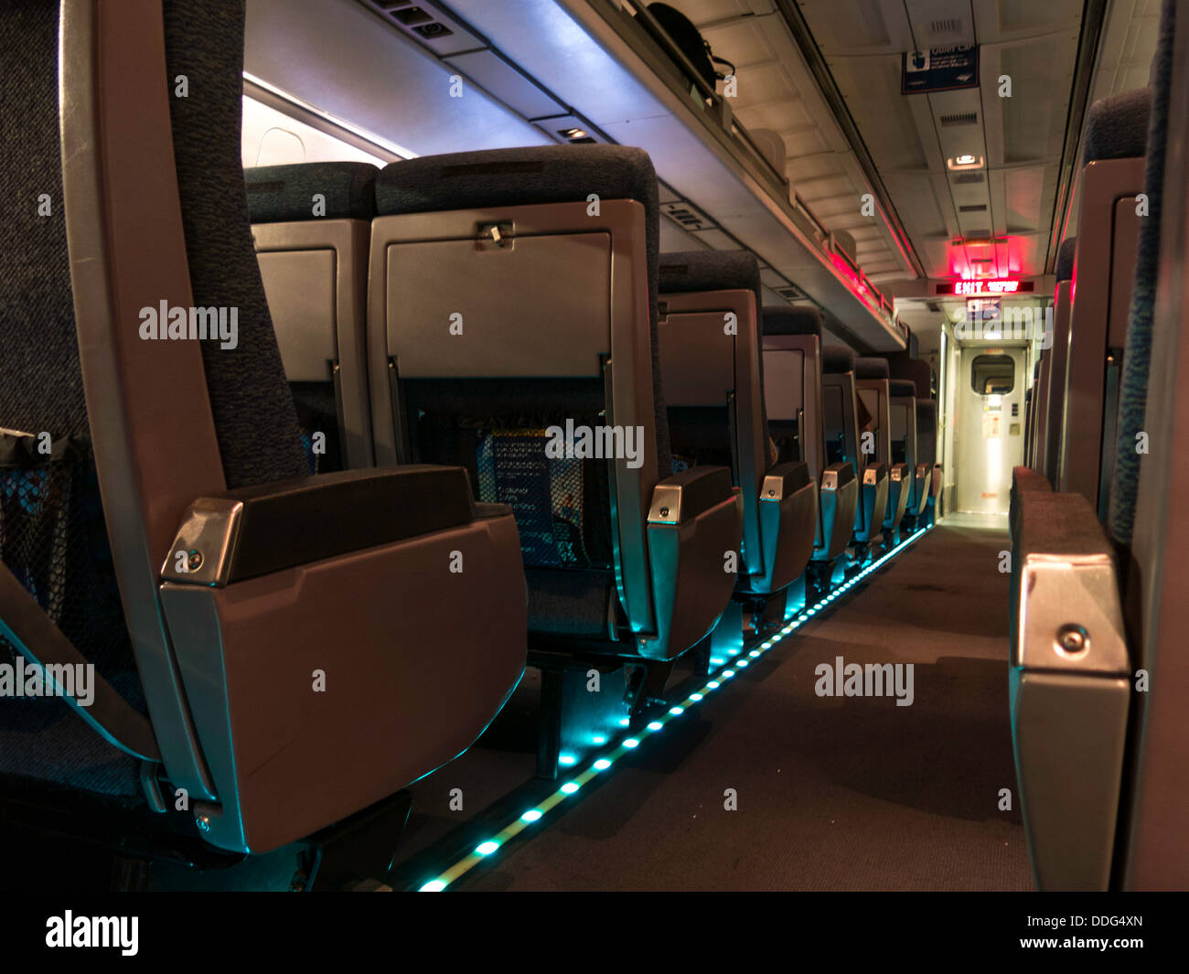 Aisle with Emergency Lights Passenger Train Car, USA Stock Photo - Alamy