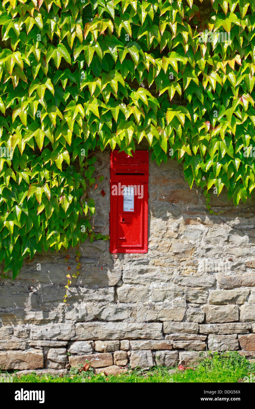 A VR Victorian wall post box in an ivy covered stone wall in Thwaite ...