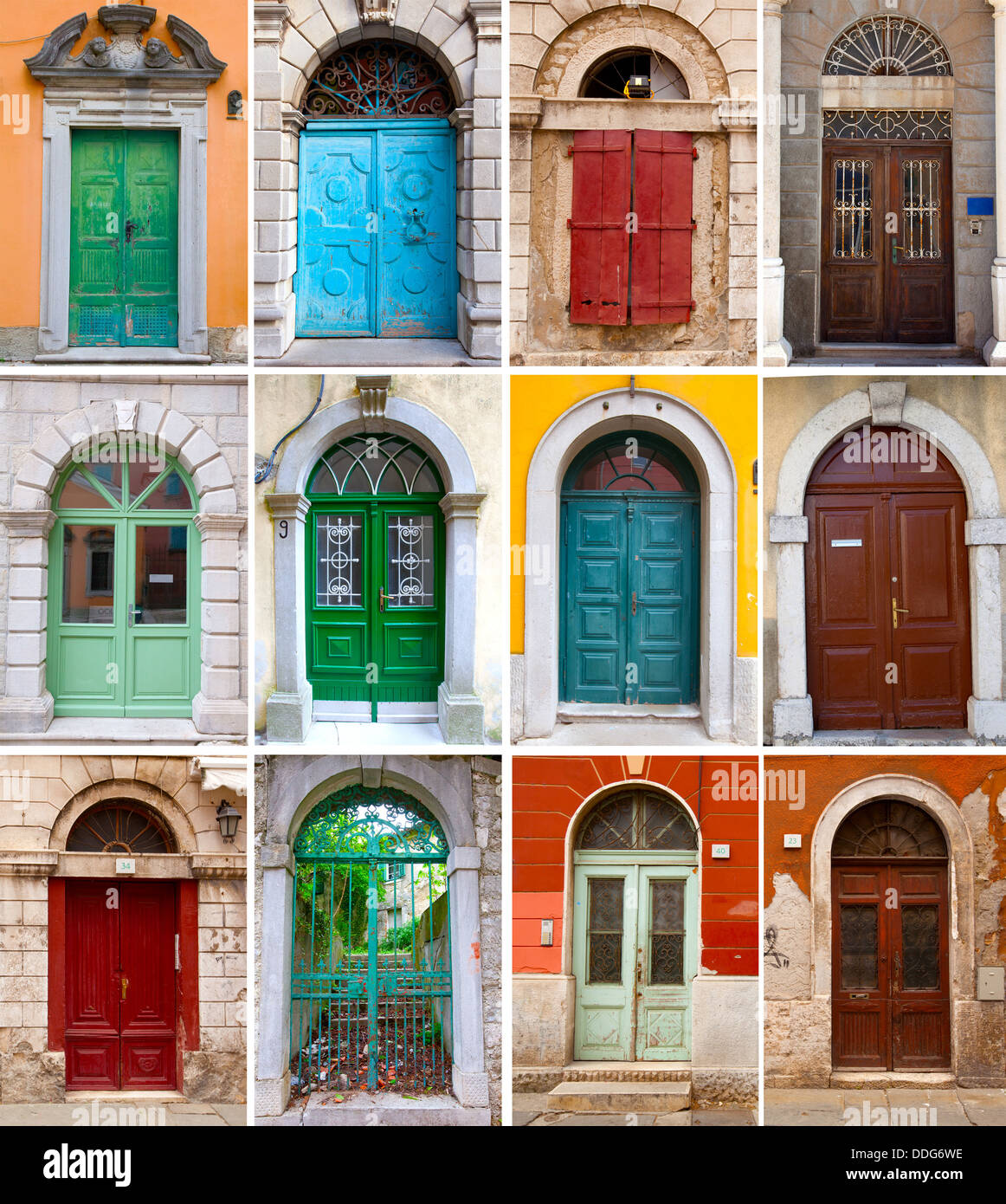 A photo collage of colourful front doors to houses Stock Photo - Alamy