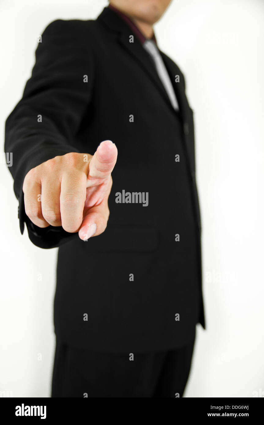 Business Man pushing on a touch screen interface Stock Photo - Alamy