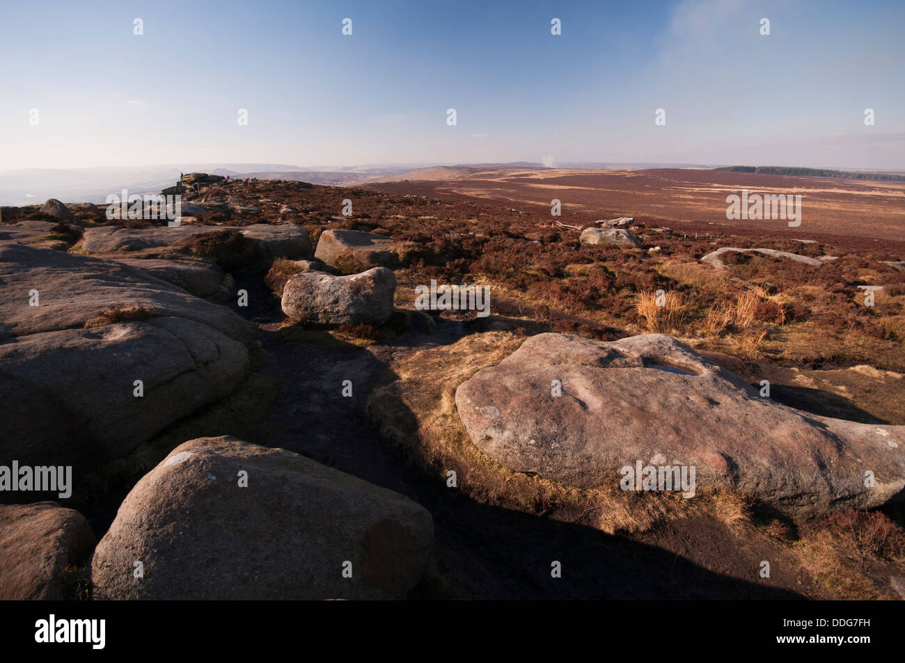The route along Stanage Edge over White Path Moss in the Peak District ...