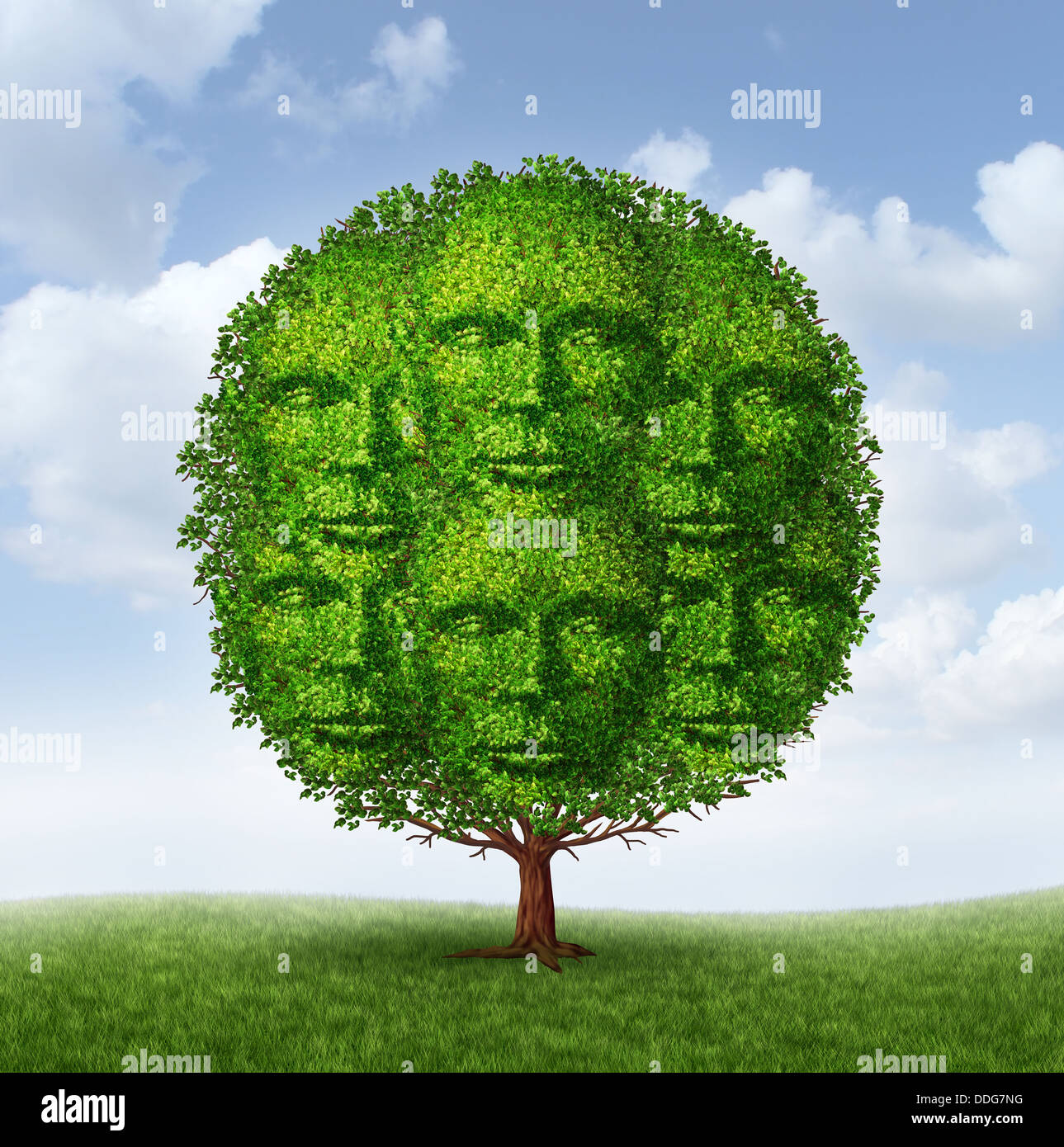 Growing community group as a tree with green leaves shaped as a ...