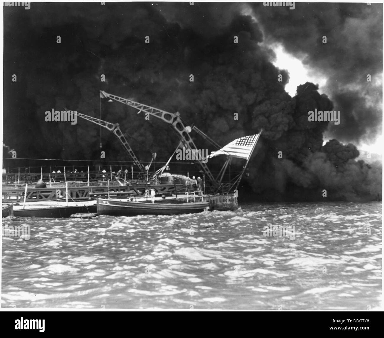 This naval photograph captures the Japanese attack on Pearl Harbor ...