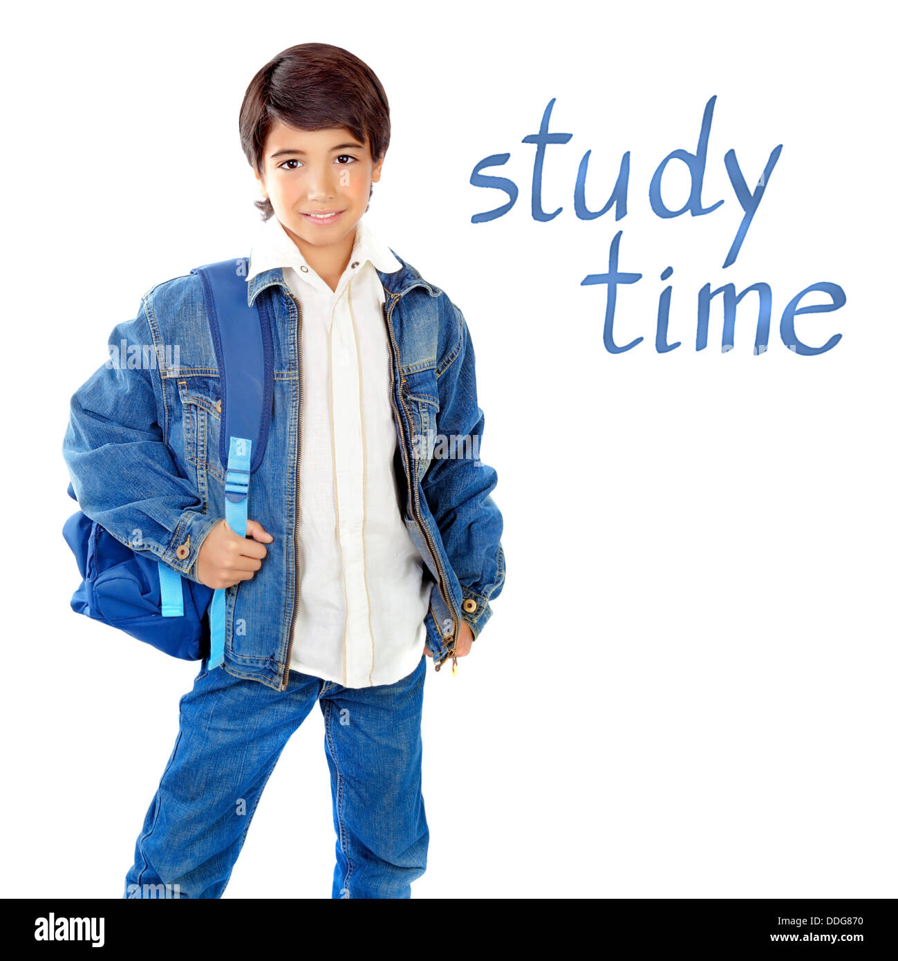 Cute school boy isolated on white background, study time, back to ...