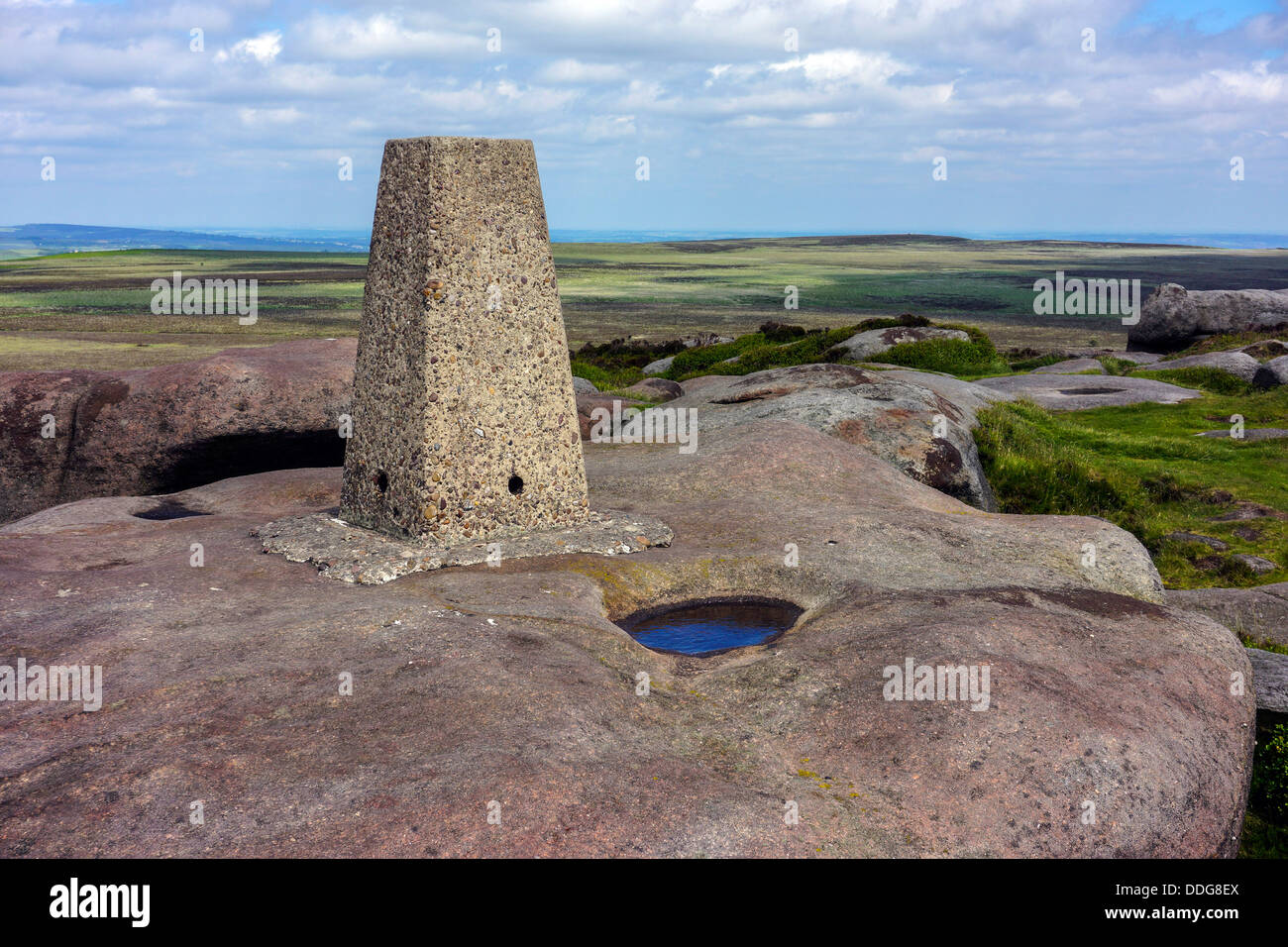 Concrete Trig Point on Stanage Edge, Derbyshire Stock Photo - Alamy