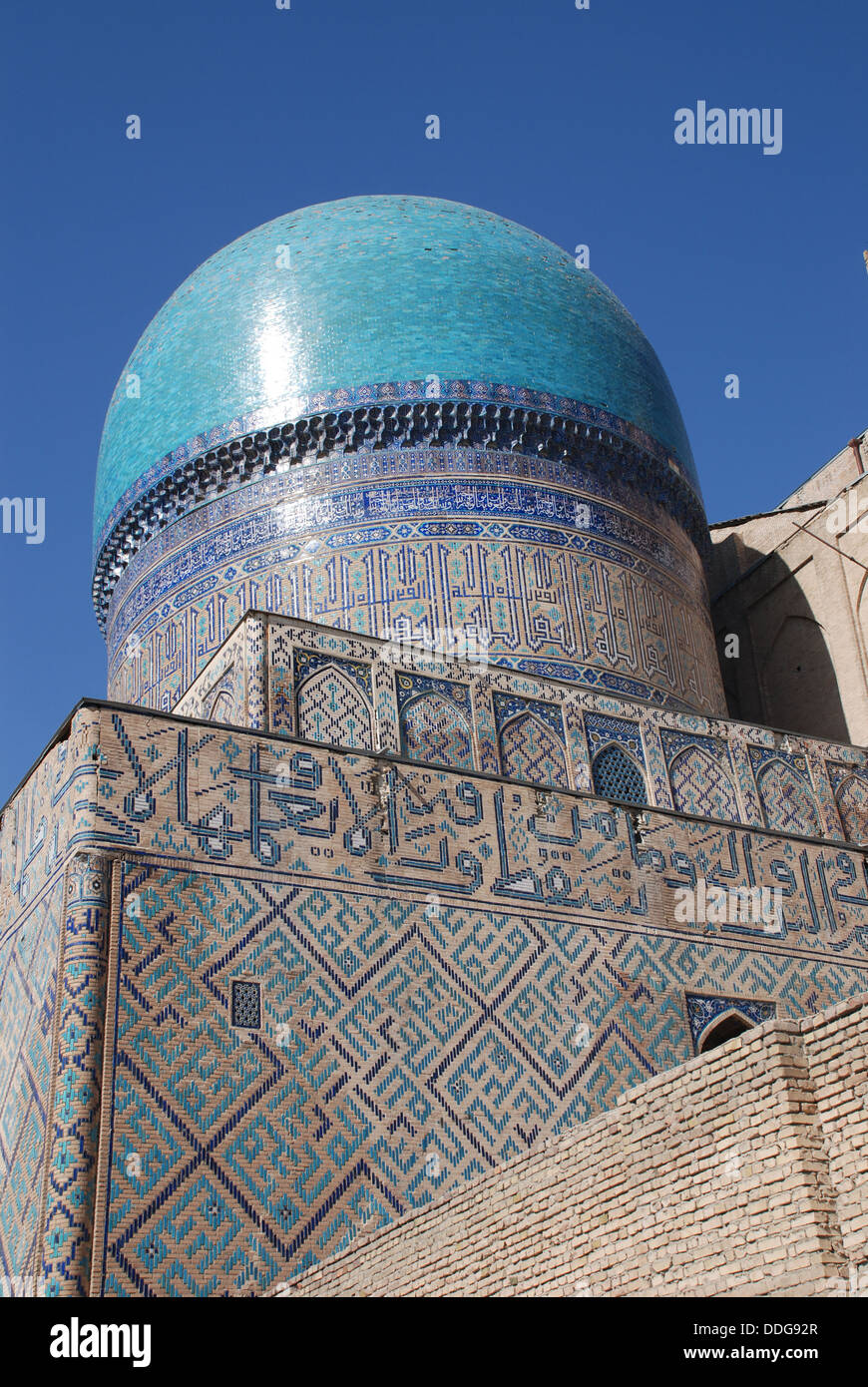 A blue tiled dome in the ancient Uzbekistan city of Samarkand Stock ...