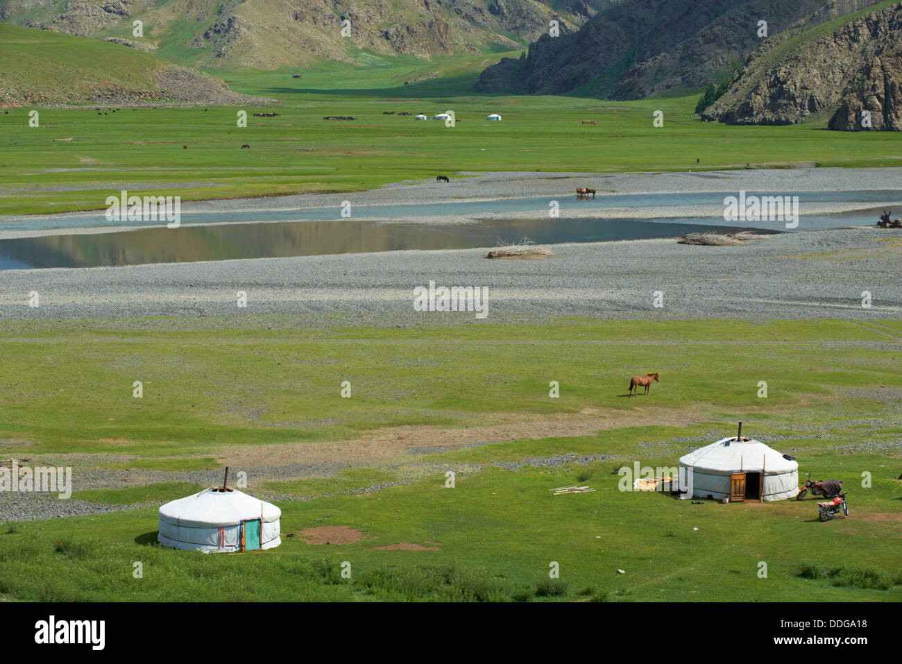 Mongolia, Ovorkhangai province, Okhon valley, Nomad camp Stock Photo ...