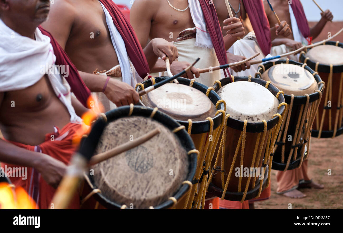 Theyyam, percussion line-up, Kannur, Kerala, India Stock Photo - Alamy
