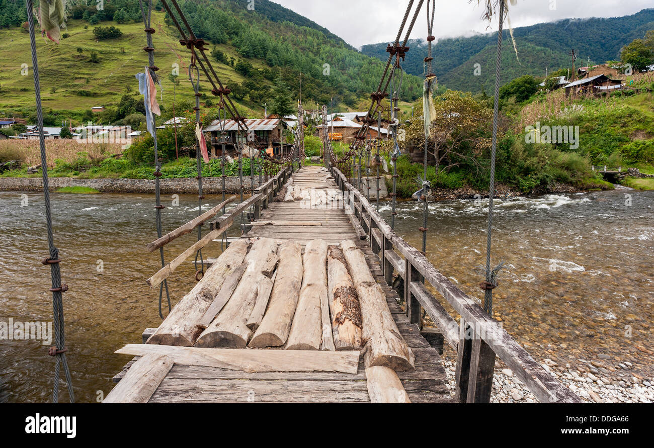 Aging suspension bridge over Sangti River, Sangti, western Arunachal ...