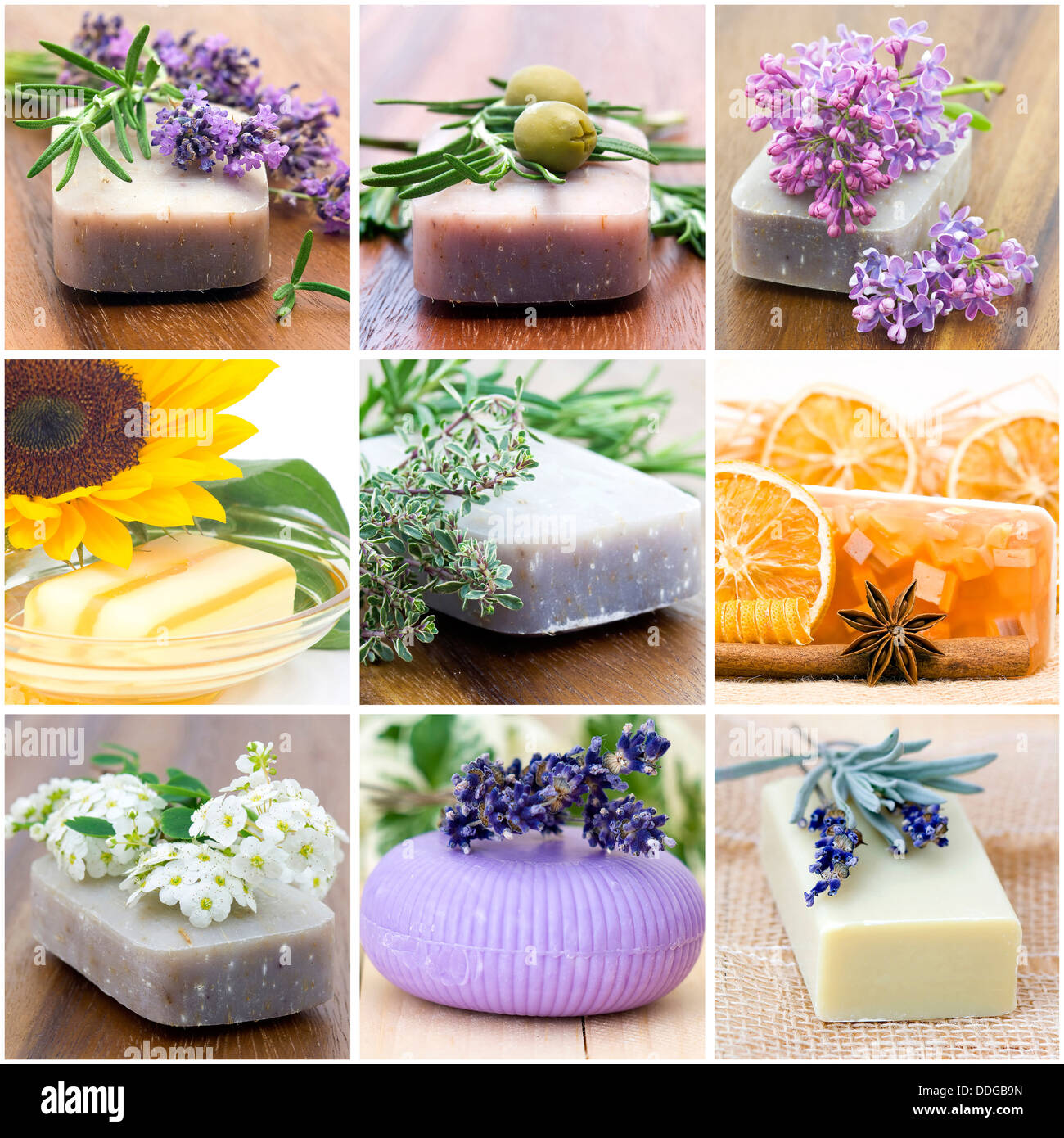 natural soaps - collage with nine pictures Stock Photo - Alamy